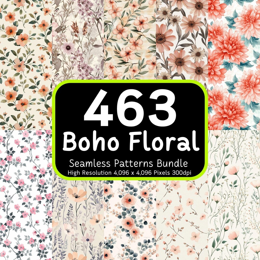 463 Boho Floral Seamless Patterns Bundle, Vintage Floral Seamless ...
