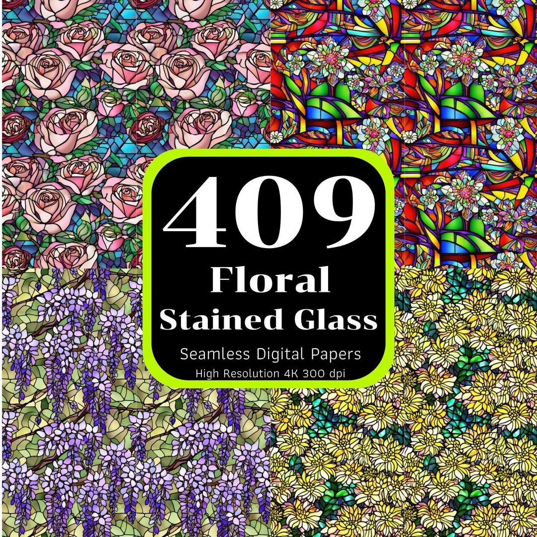 409 Floral Stained Glass Seamless Patterns, Floral Seamless, Flower ...