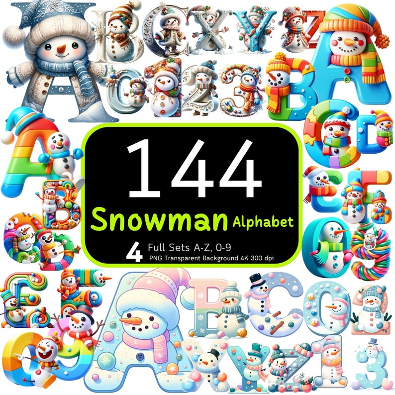 144 Snowman Alphabets & Numbers, Cute Letters, Cute Alphabet, Cute ...