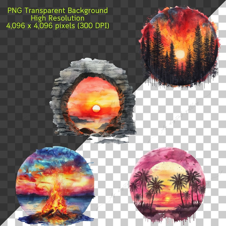 261 Sunset Clipart Bundle, Sunset Png, Sunset Watercolor, Beach Clipart ...