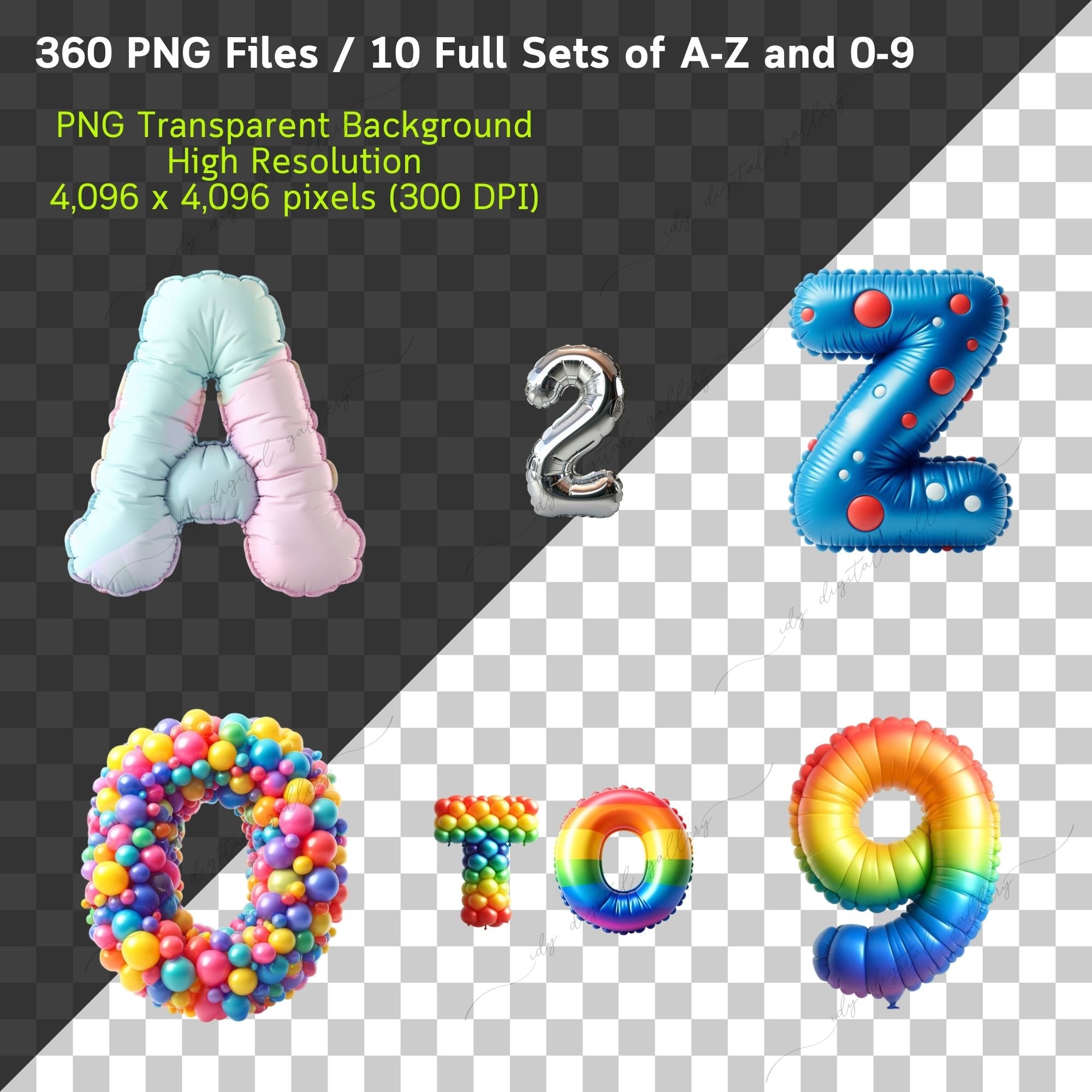 360 Colorful Inflated Alphabet Bundle, Inflated Letters, Colorful ...