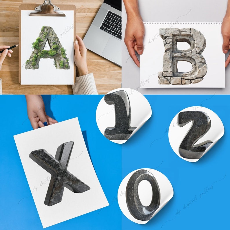 288 Stone Alphabet & Numbers Bundle, Stone Letters, Marble Letters ...