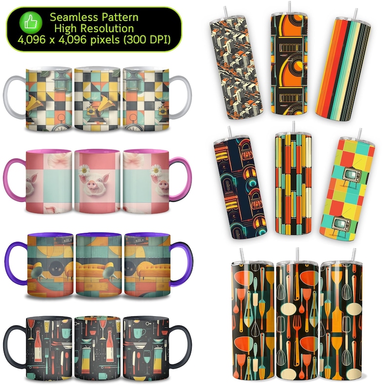 440 Retro Seamless Patterns Bundle, Vintage Seamless, Retro Background ...