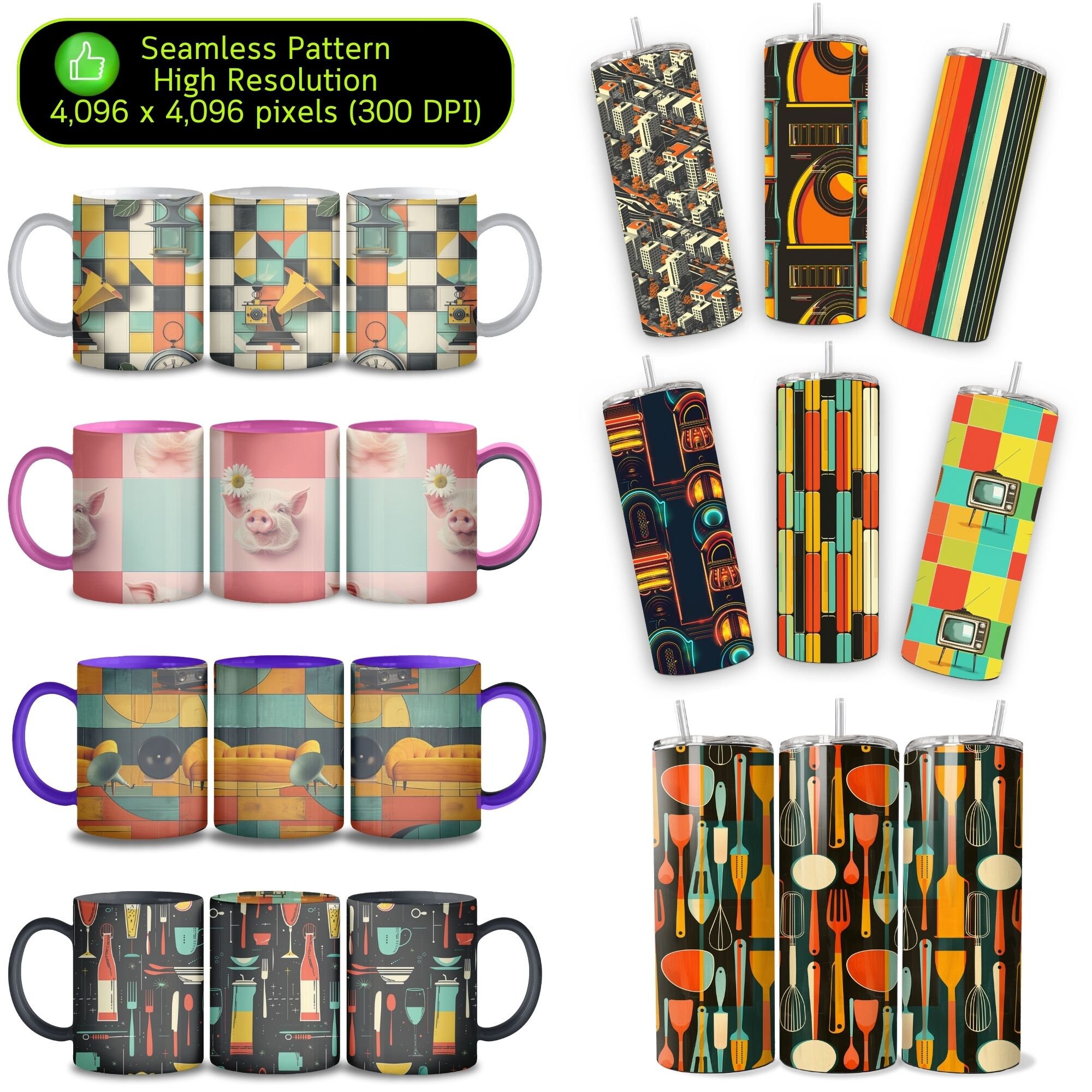 440 Retro Seamless Patterns Bundle, Vintage Seamless, Retro Background, Vintage Paper, Digital ...