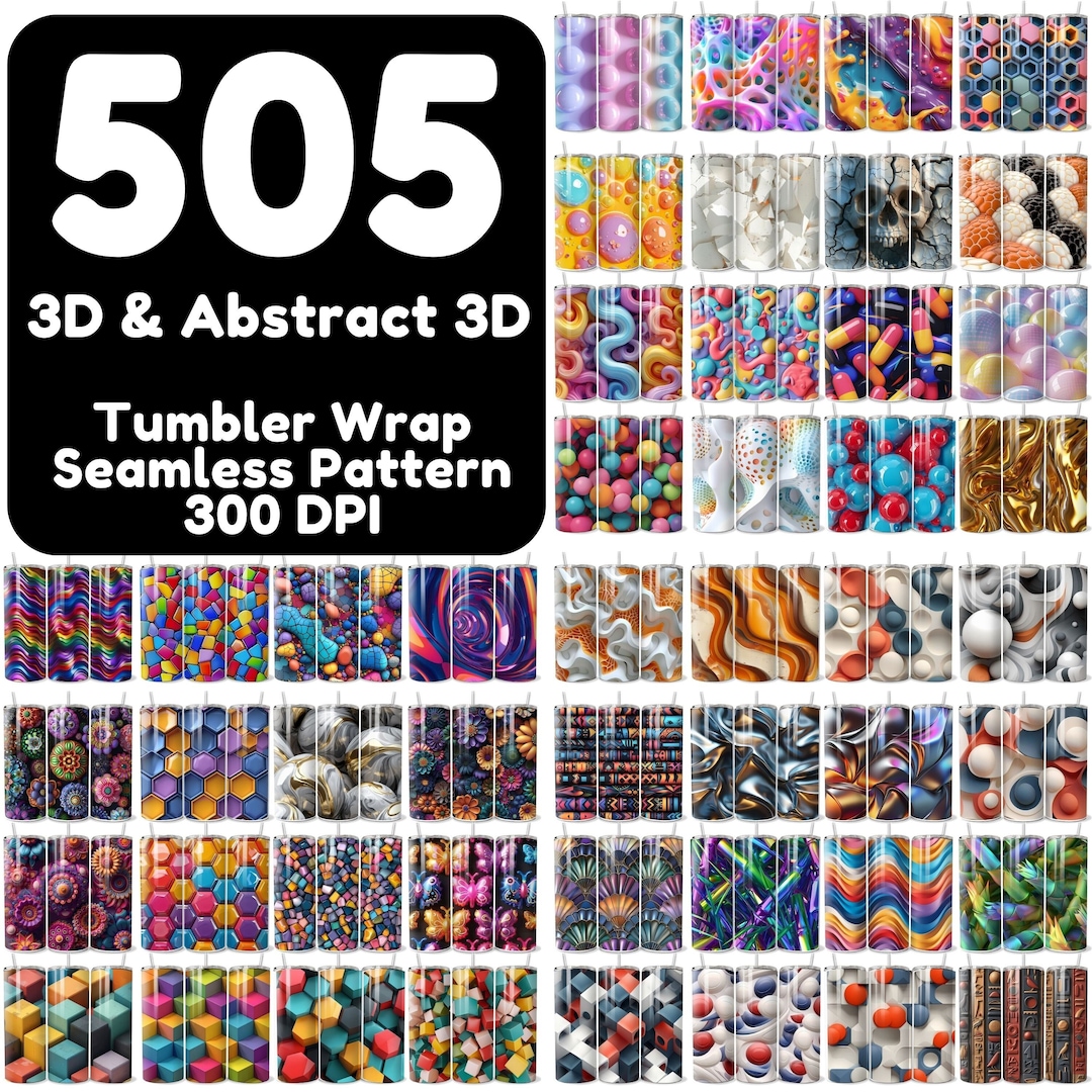 505 3D & Abstract 3D, Sublimation Designs, Seamless Pattern, Tumbler ...