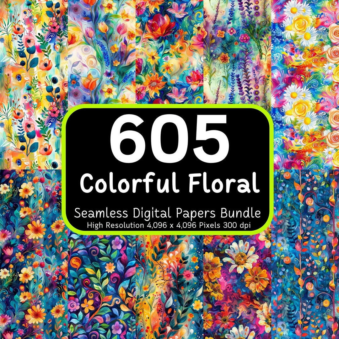 605 Colorful Floral Seamless Patterns, Flower Seamless, Floral Digital ...