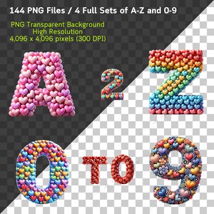 144 Colorful Heart Alphabet Bundle, Heart Letters, Heart Clipart, Cute ...