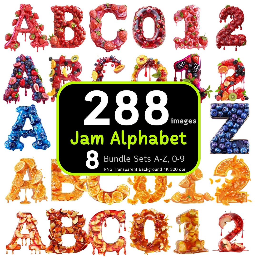 288 Jam Alphabet Bundle, Jam Letters, Jam PNG, Cute Alphabet Clipart ...