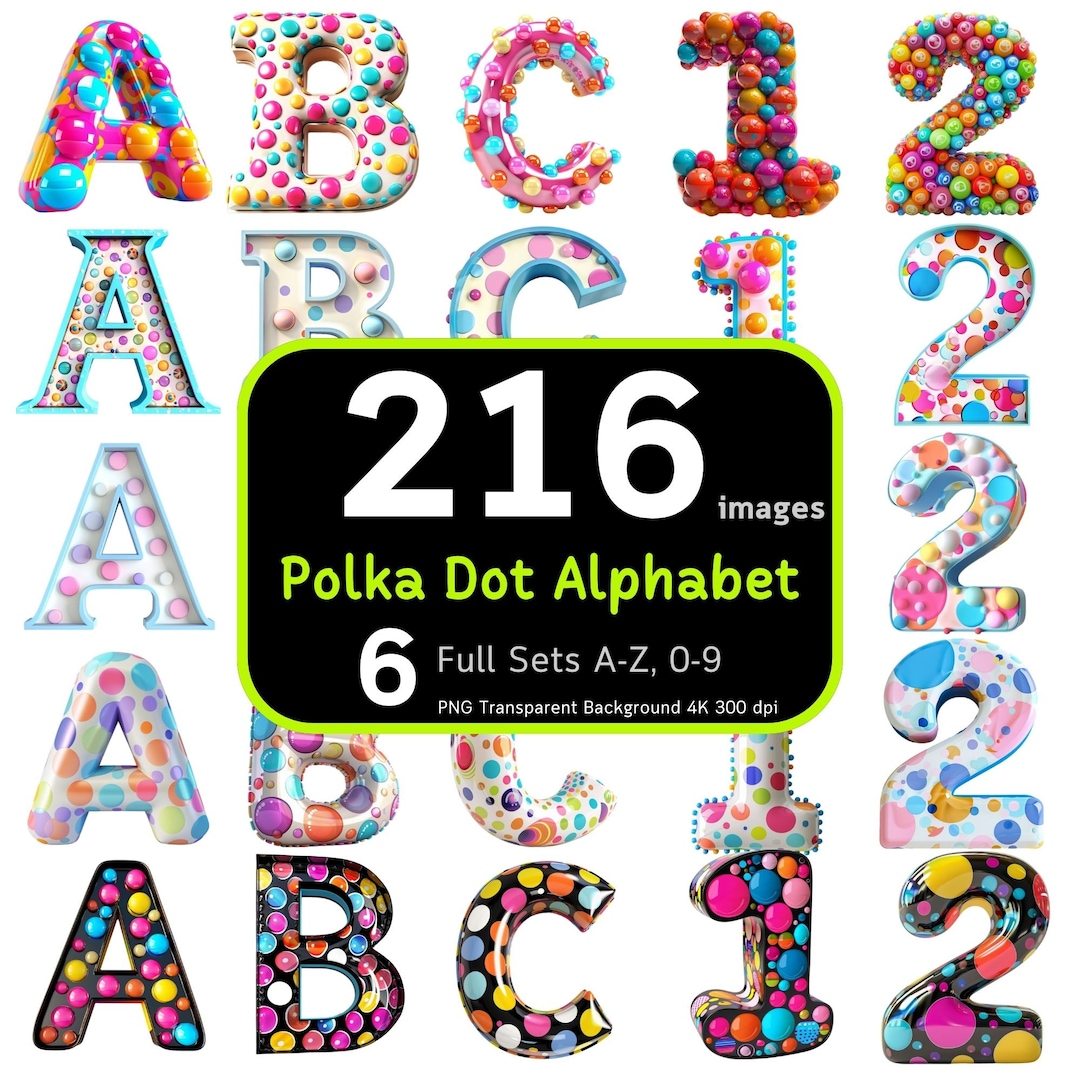 216 Polka Dot Alphabet Bundle, Polka Dot Letters, Polka Dot Clipart ...