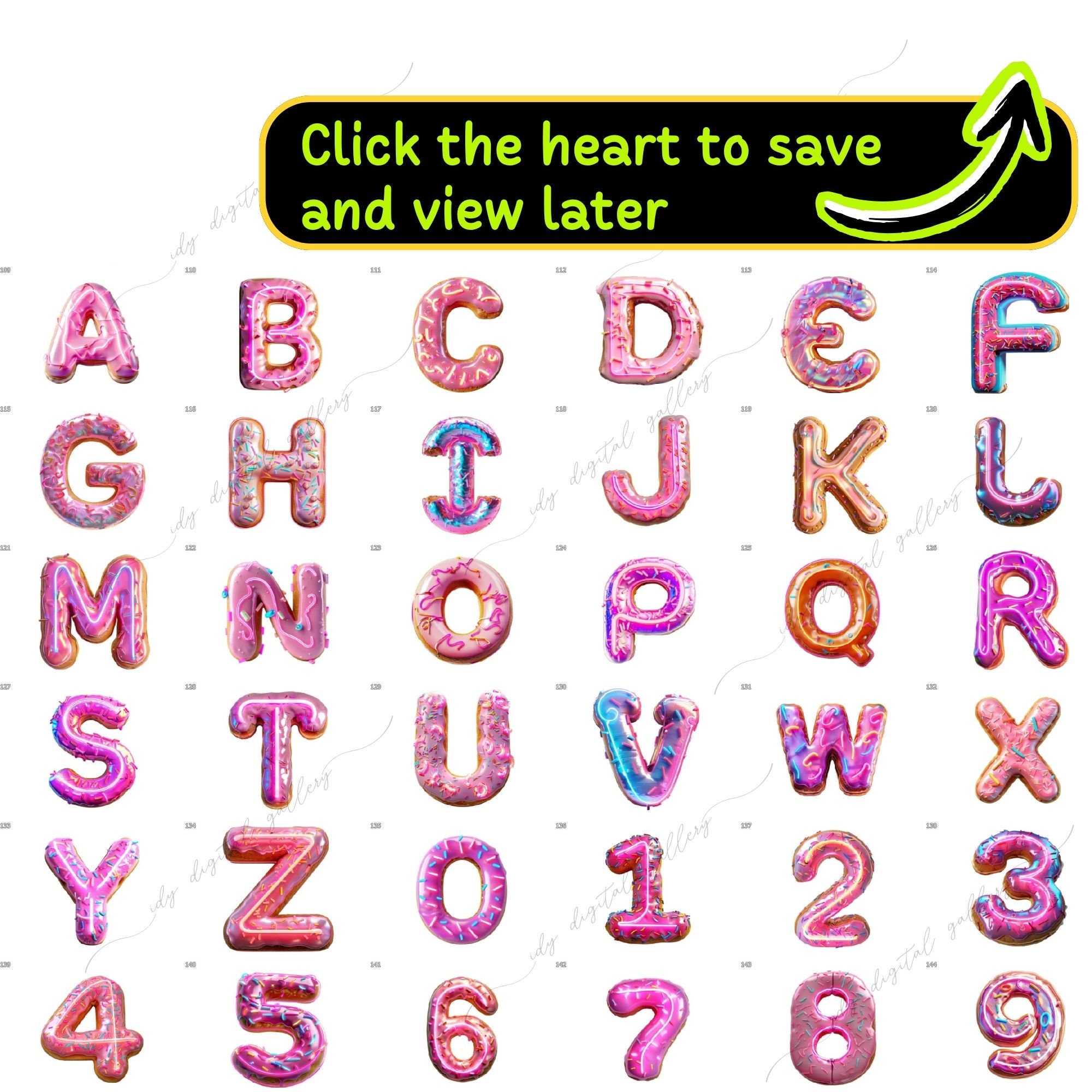 216 Donut Alphabet & Numbers Bundle, Sweet Treats PNG, Cute Alphabet ...