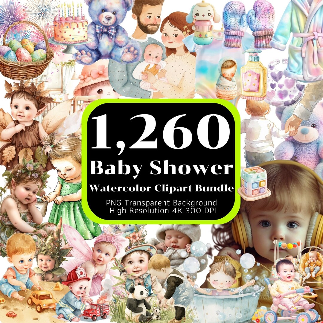 1,260 Baby Shower Watercolor Clipart Bundle, Nursery Decor, Newborn ...