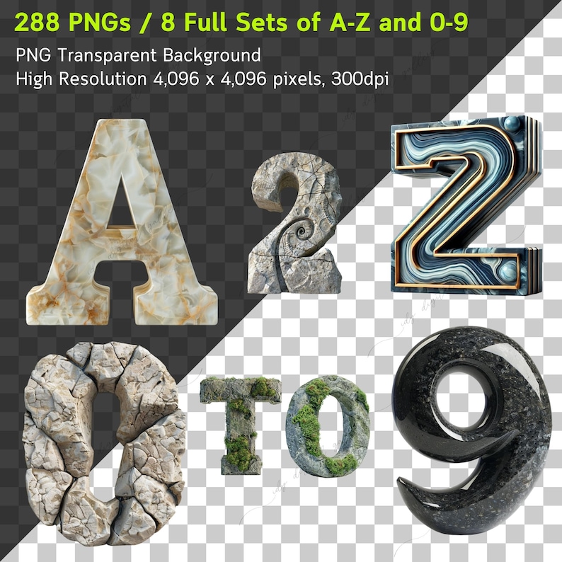 288 Stone Alphabet & Numbers Bundle, Stone Letters, Marble Letters ...