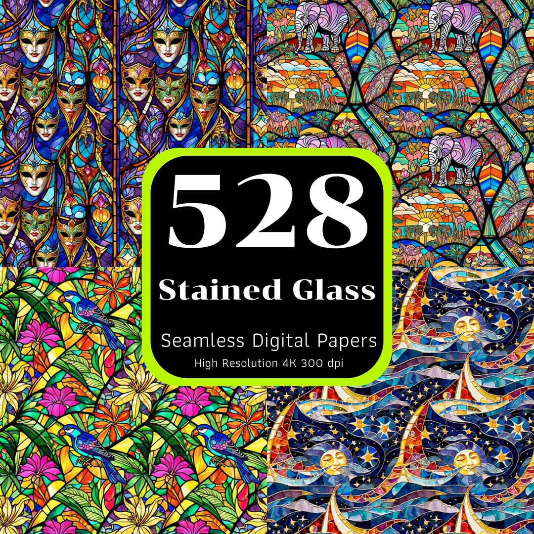 528 Stained Glass Seamless Patterns, Animal Stained Glass, Retro ...