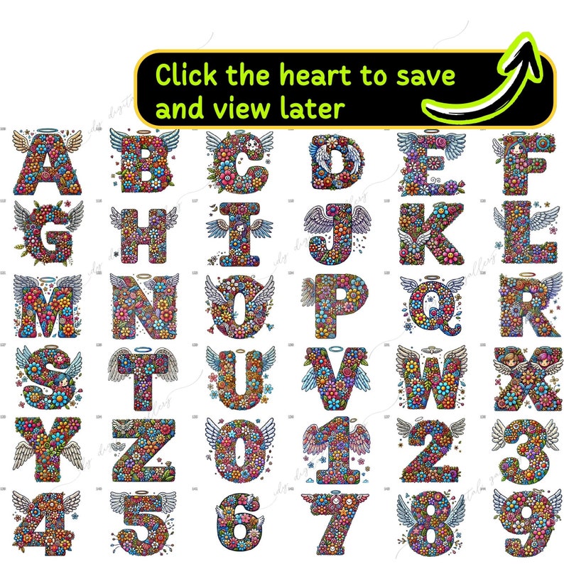 144 Angel Wings Alphabets & Numbers, Cute Letter, Cute Alphabet, Angel ...