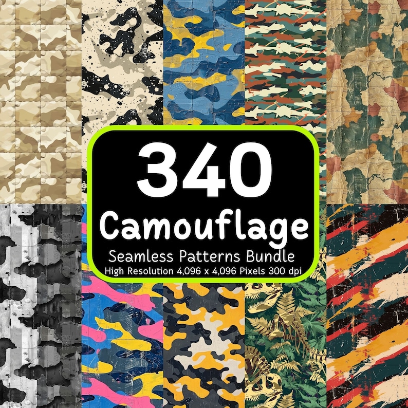 340 Camouflage Seamless Patterns Bundle, Camouflage Background, Camo ...