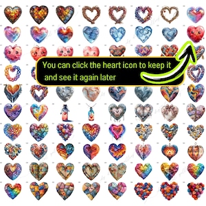 300 Heart Clipart Bundle, Watercolor Heart, Cute Heart, Floral Heart ...