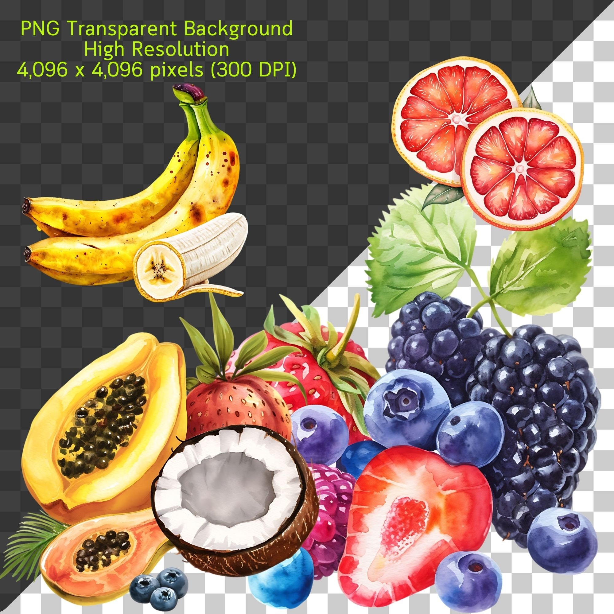 518 Watercolor Fruit Cliparts, Fruit Watercolor Clipart, Fruits PNG ...