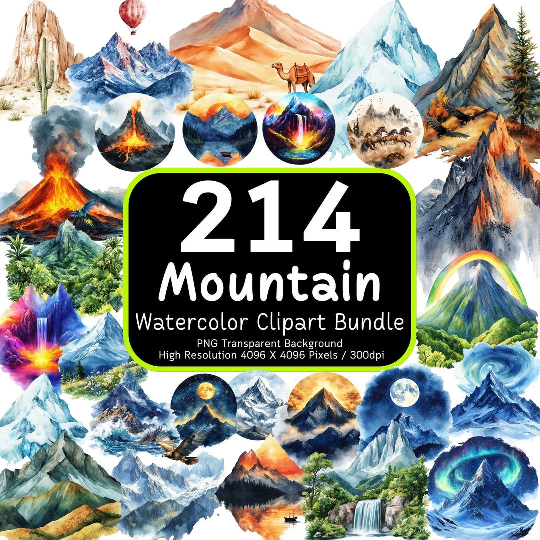 214 Mountain Watercolor Clipart Bundle, Mountain PNG Bundle, Landscape ...