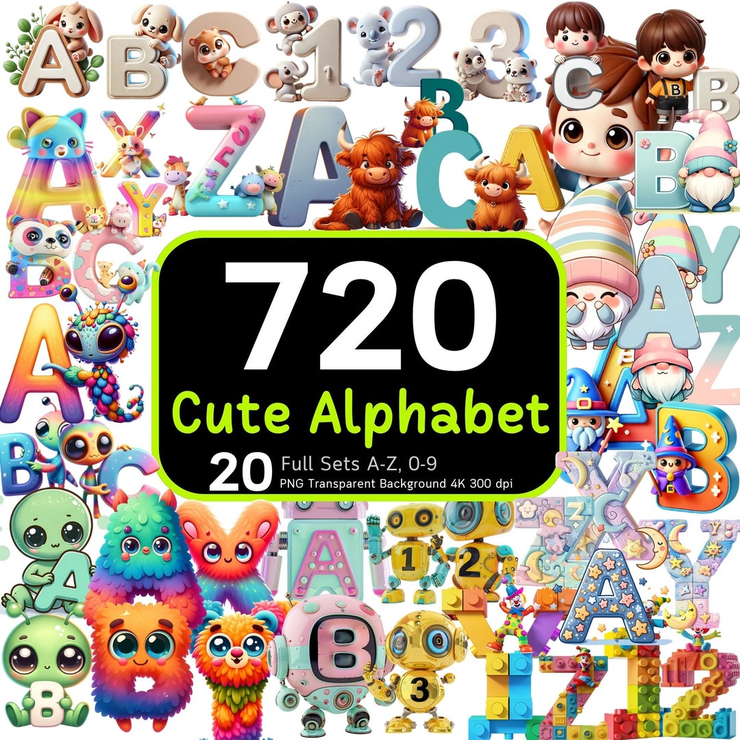 720 Cute Alphabet Mega Bundle, Cute Letters, Kids Alphabets, Colorful ...