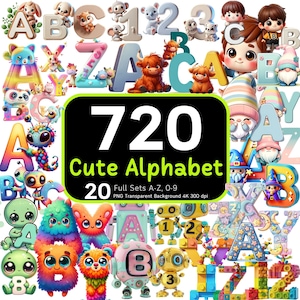 720 Cute Alphabet Mega Bundle, Cute Letters, Kids Alphabets, Colorful ...