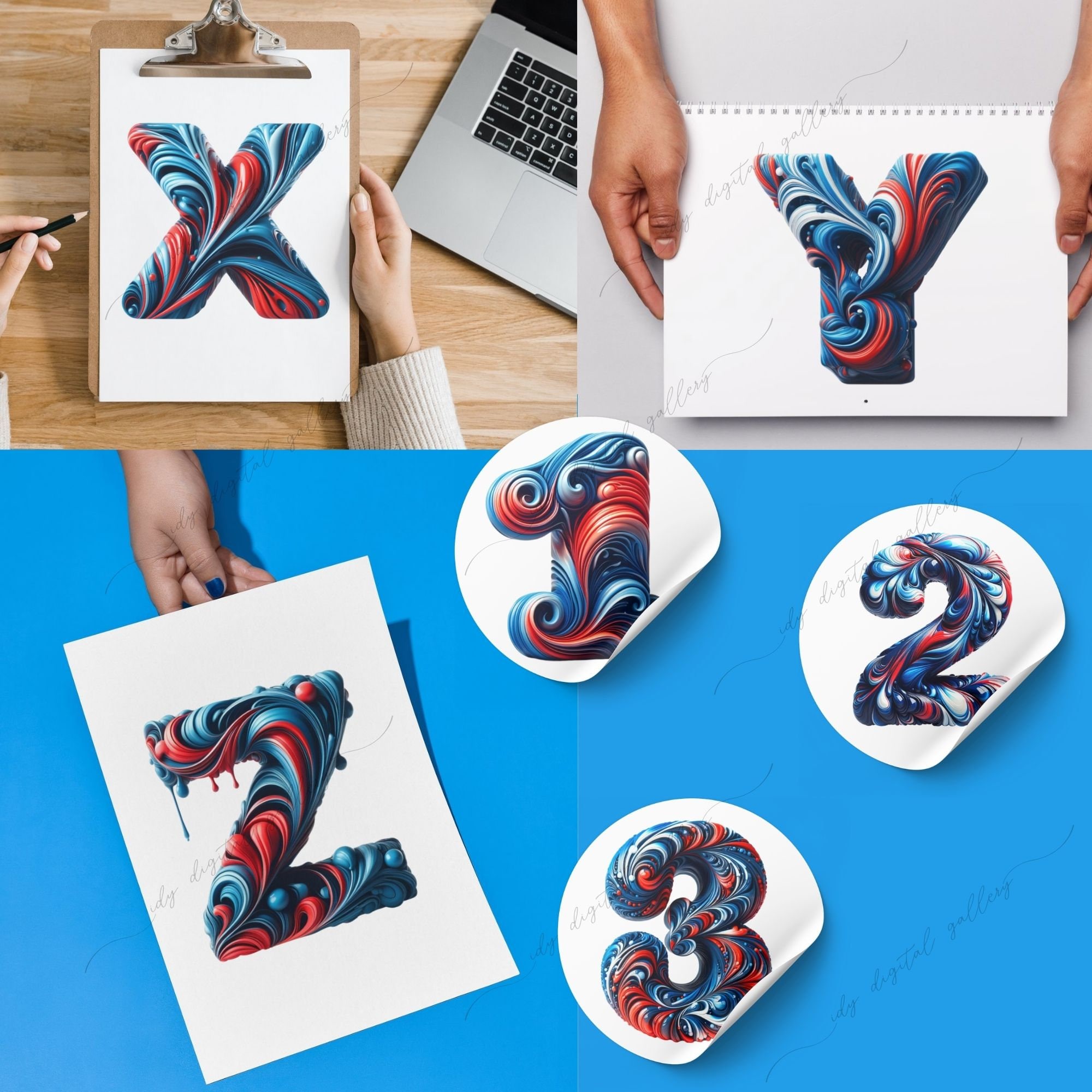 216 Color Swirl Alphabet Bundle, Colorful Alphabet PNG, Color Splash ...