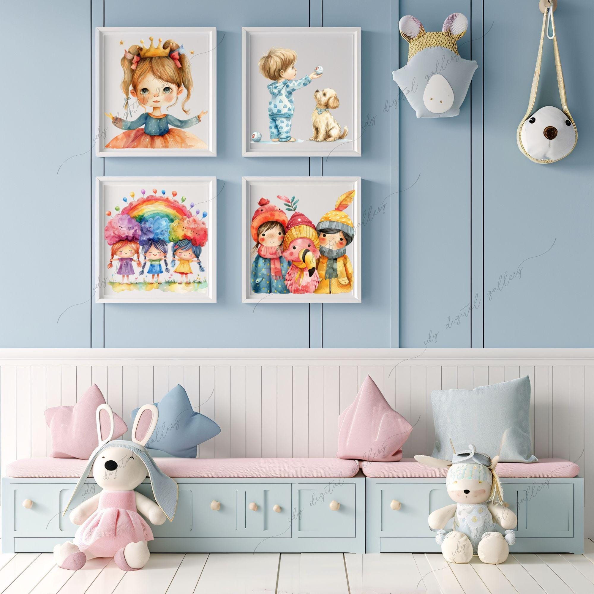 305 Playful Kids Clipart Bundle: Watercolor Baby PNG, Nursery ...