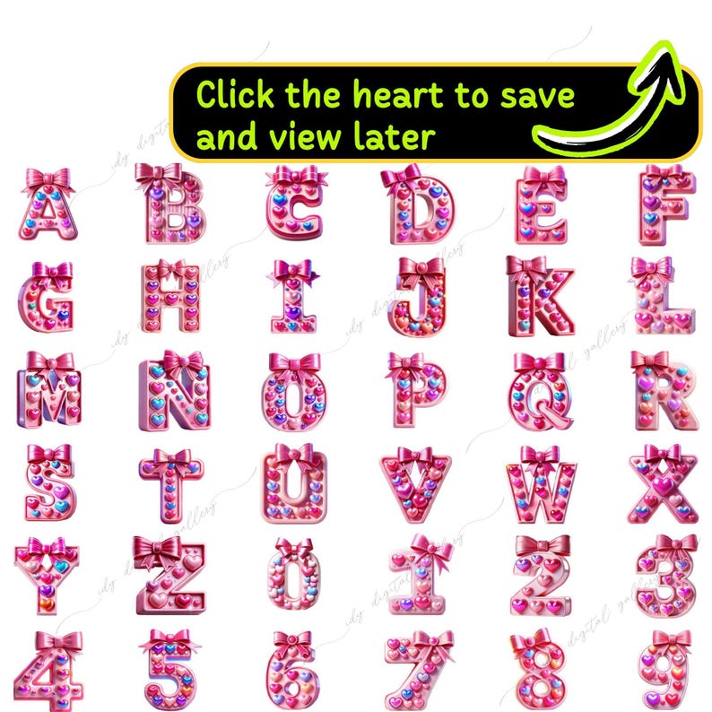 144 Cute Valentine Alphabet & Numbers Bundle, Heart Letters PNG ...