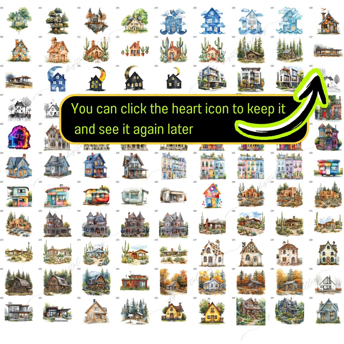 360 Houses Clipart Bundle, Watercolor House Clipart, House PNG, Home ...