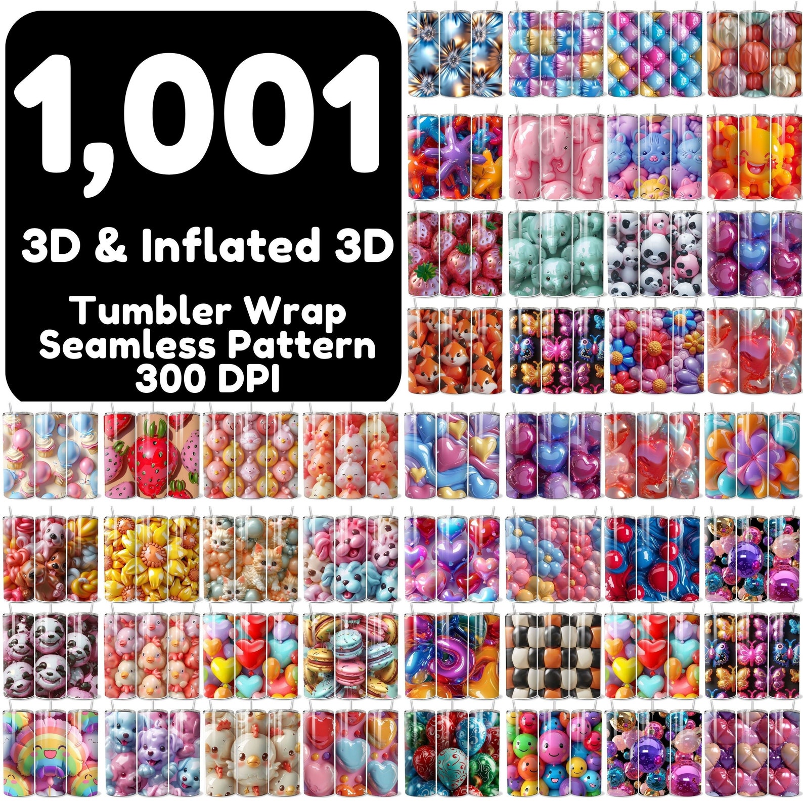 1,001 3D & Inflated 3D Sublimation Designs, Seamless Pattern, Tumbler ...
