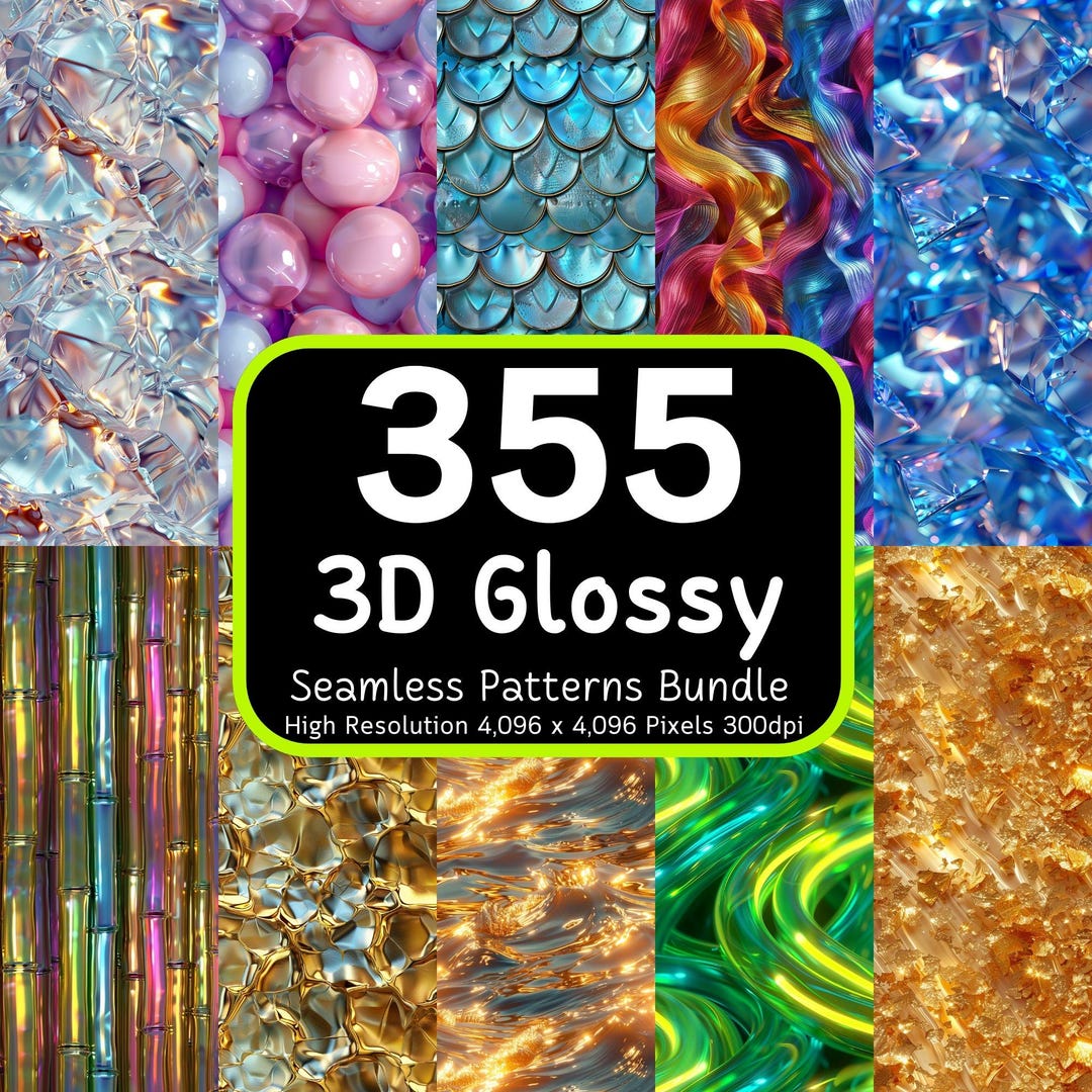 355 3D Glossy Seamless Patterns Bundle, 3d Seamless Pattern, Colorful ...