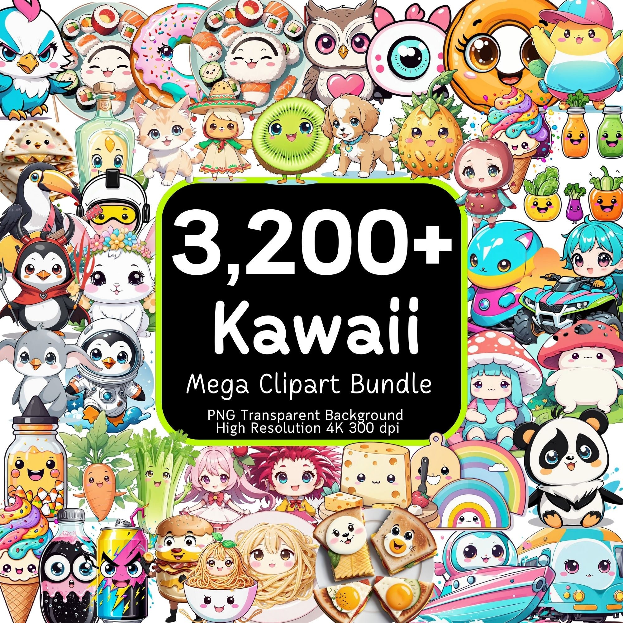 3200 Kawaii Clipart Mega Bundle, Cute Kawaii, Kawaii Animals, Kawaii ...