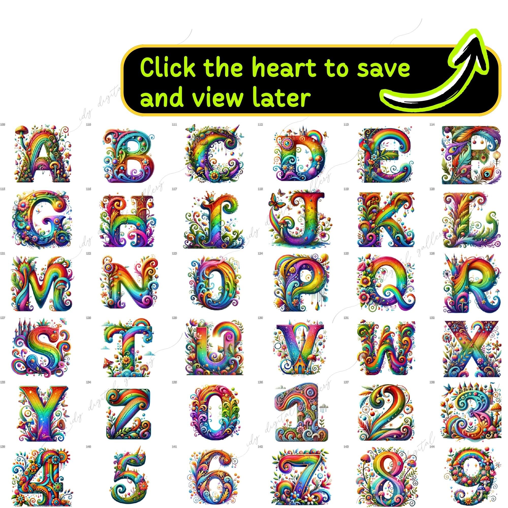 324 Whimsical Alphabet & Numbers Bundle, Whimsical Letters, Whimsical ...