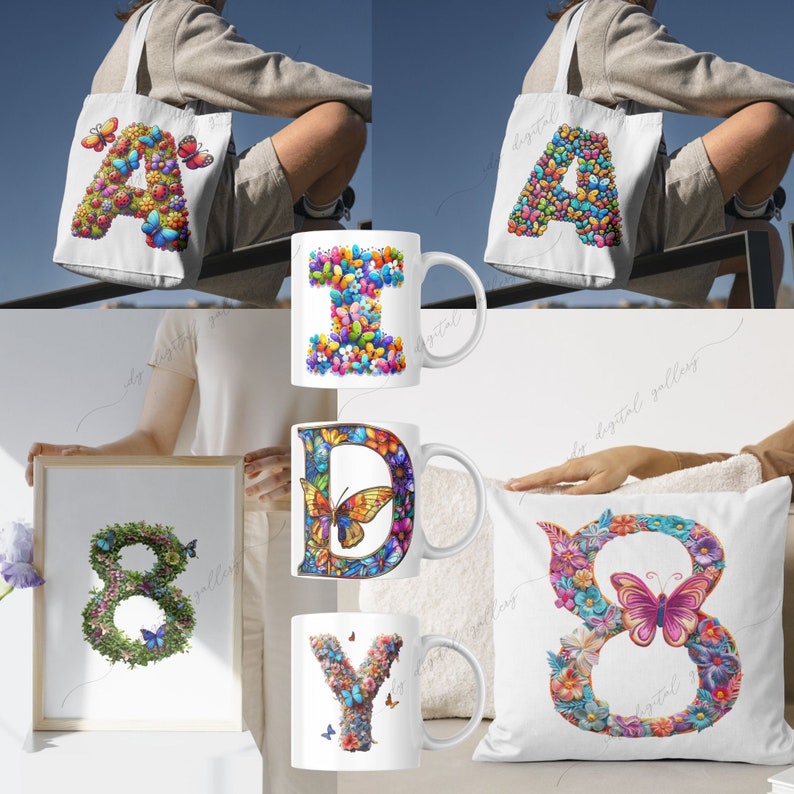 252 Butterfly & Floral Alphabet Bundle, Butterfly Alphabet, Flower ...