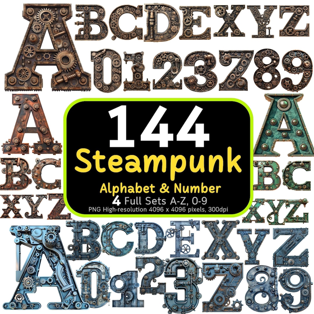 144 Steampunk Alphabet & Numbers Bundle, Steampunk Letters PNG ...
