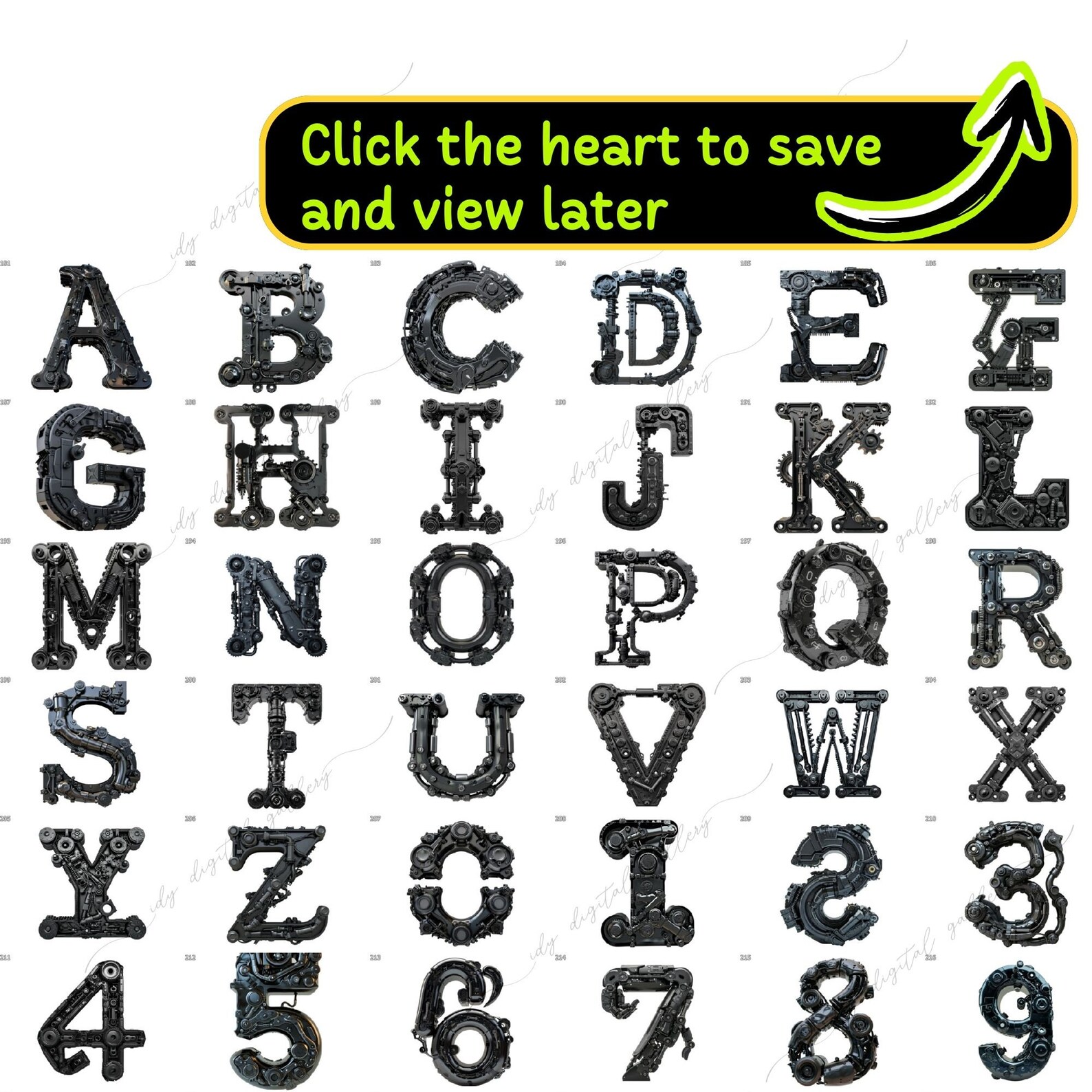252 Robotic Alphabet Bundle, Mechanical Letters and Numbers, Robot ...