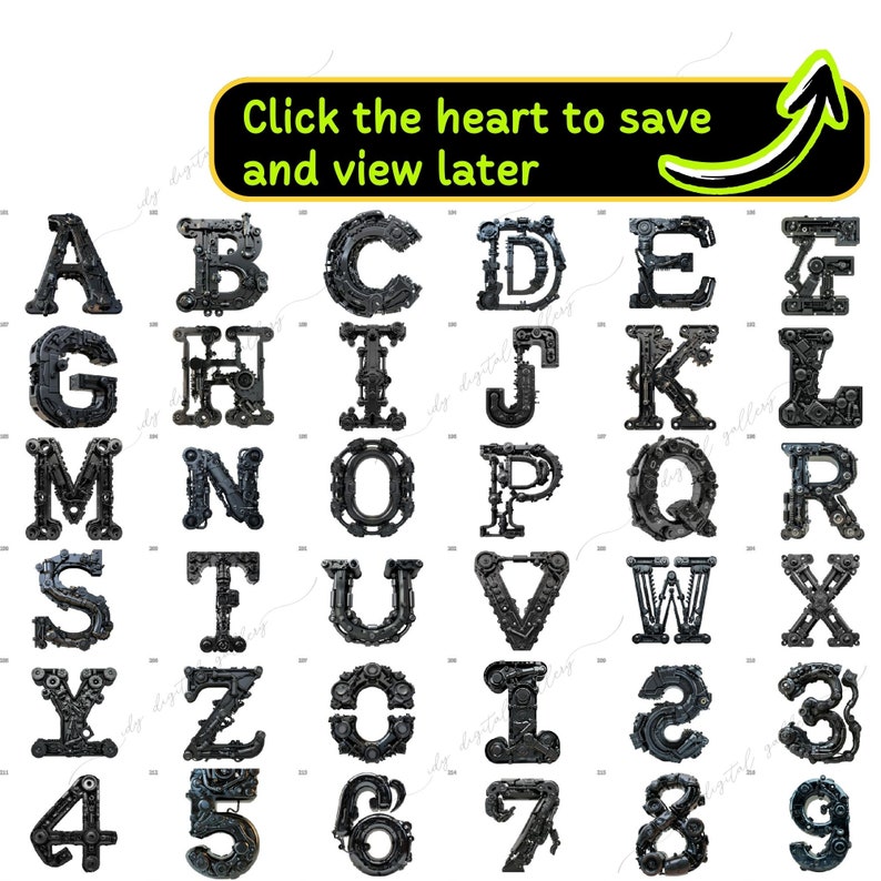 252 Robotic Alphabet Bundle, Mechanical Letters and Numbers, Robot ...