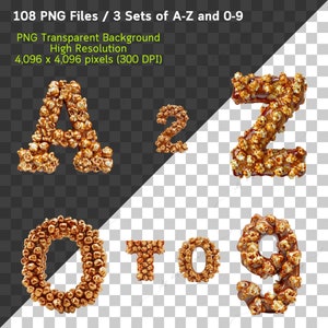 108 Popcorn Alphabet Bundle, Popcorn PNG, Popcorn Clipart, Alphabet PNG ...