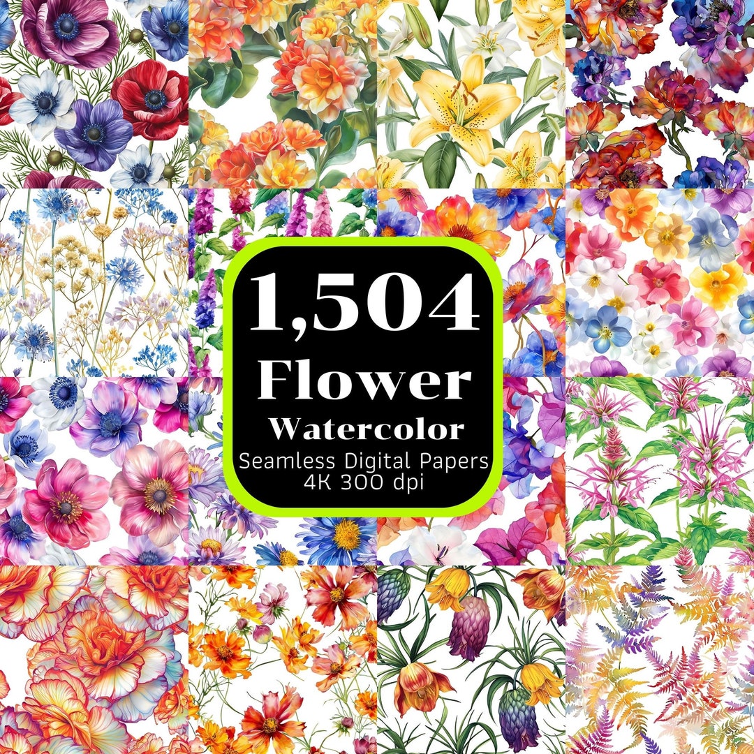 1,504 Watercolor Flower Seamless Patterns, Floral Seamless File ...