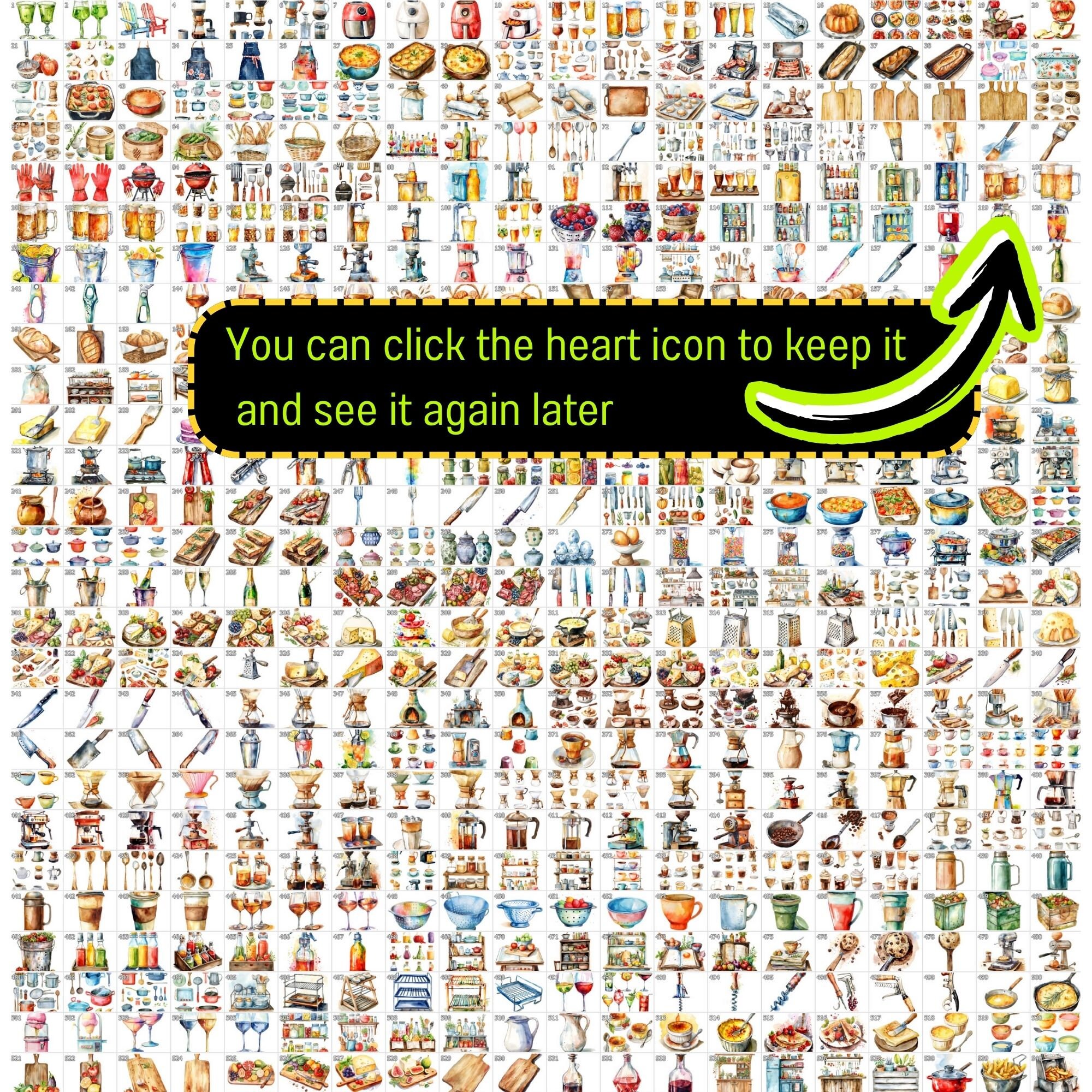 2,120 Watercolor Kitchen Clipart Mega Bundle, Cooking Clipart, Kitchen ...