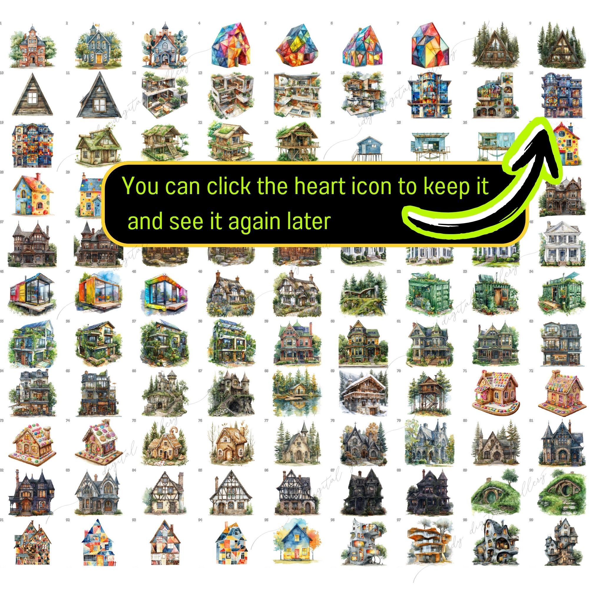 360 Houses Clipart Bundle, Watercolor House Clipart, House PNG, Home ...
