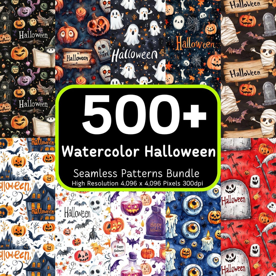 500+ Watercolor Halloween Seamless Patterns Bundle, Cute Halloween ...