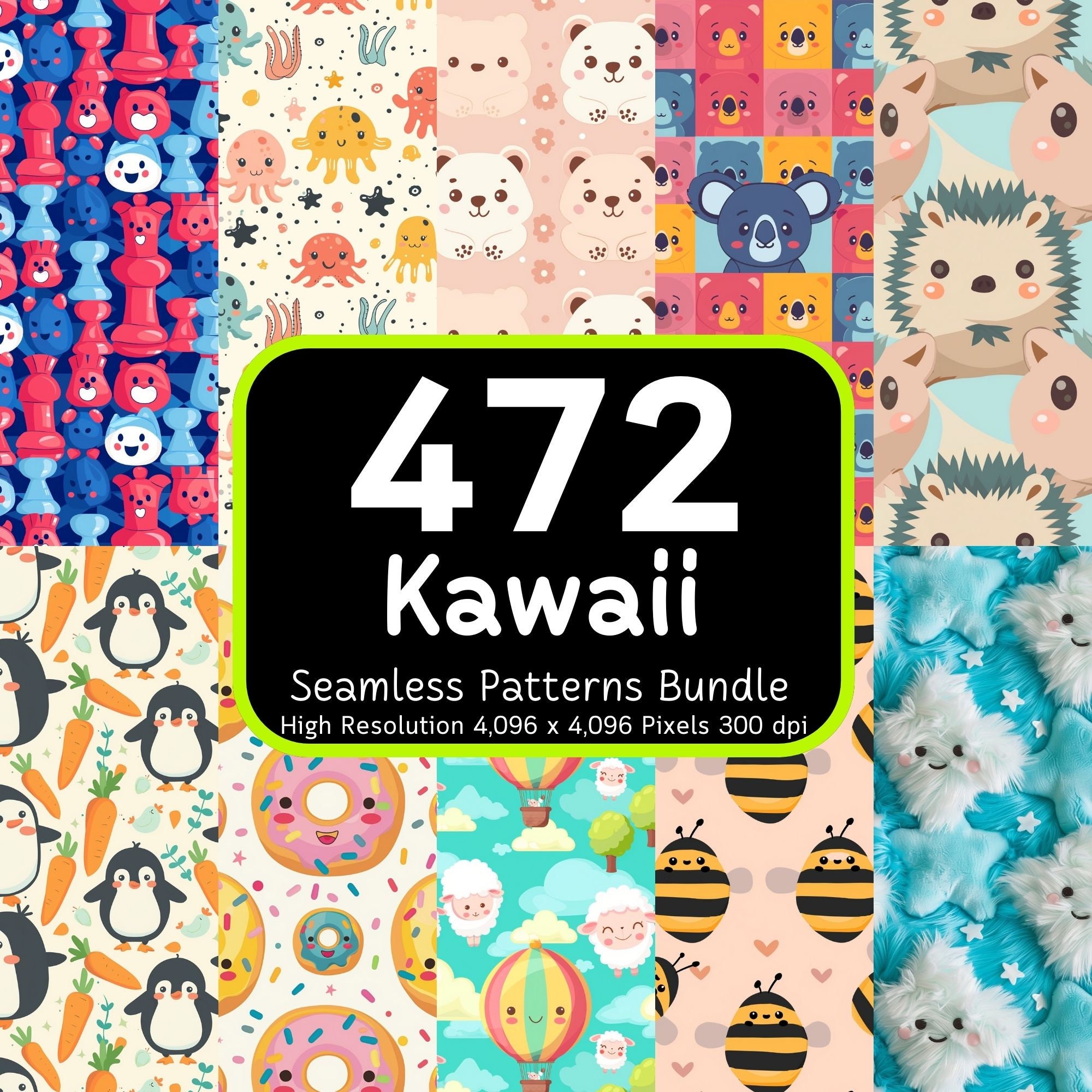 472 Kawaii Seamless Patterns Bundle, Kawaii Digital Paper, Cute ...