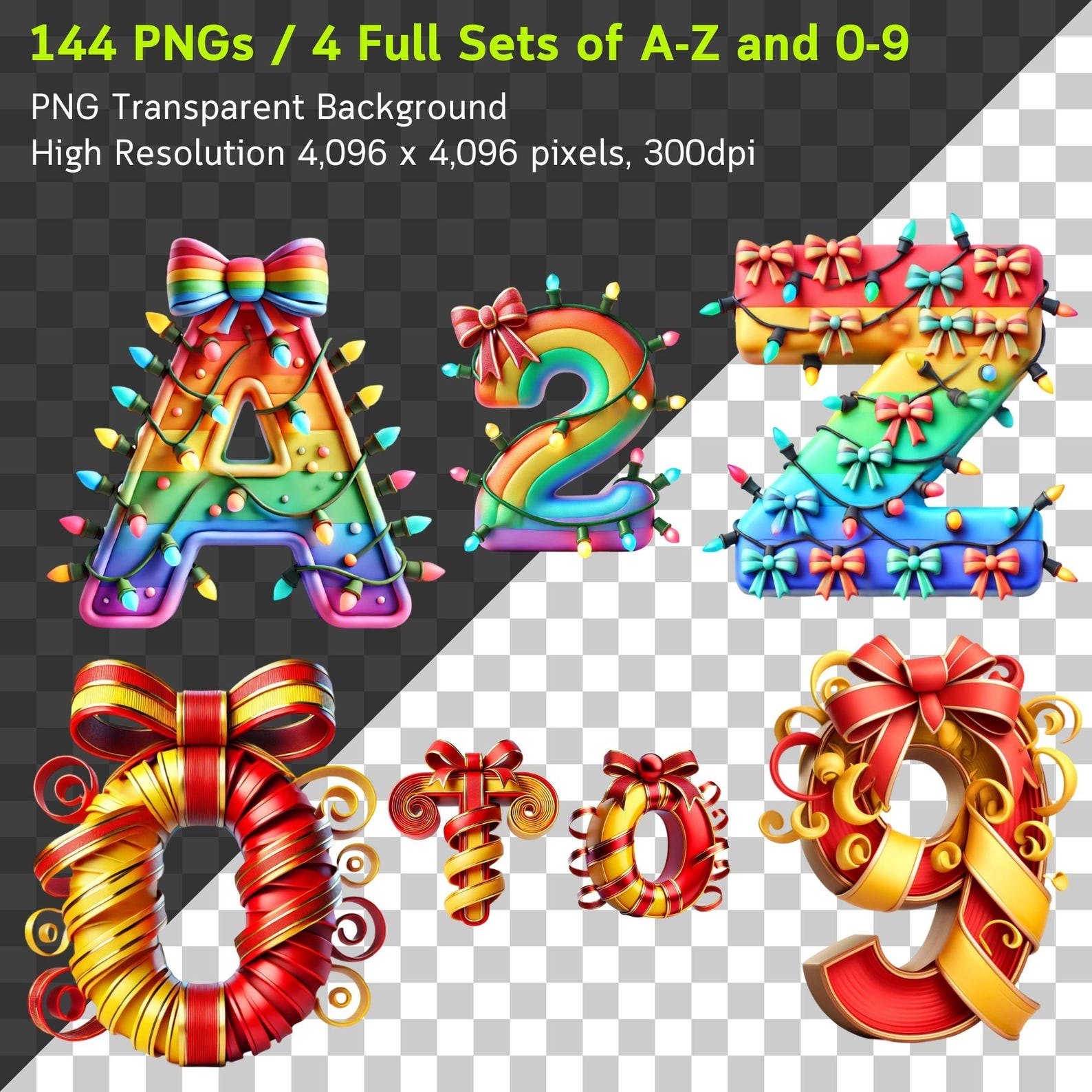 144 Christmas Gift Alphabet & Numbers Bundle, Christmas Alphabet ...