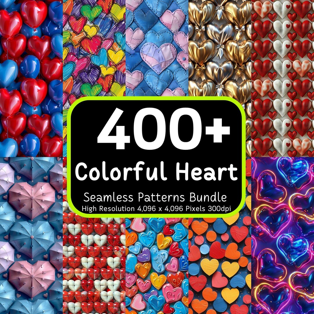 400+ Heart Seamless Patterns Bundle, Heart Digital Paper, Colorful ...