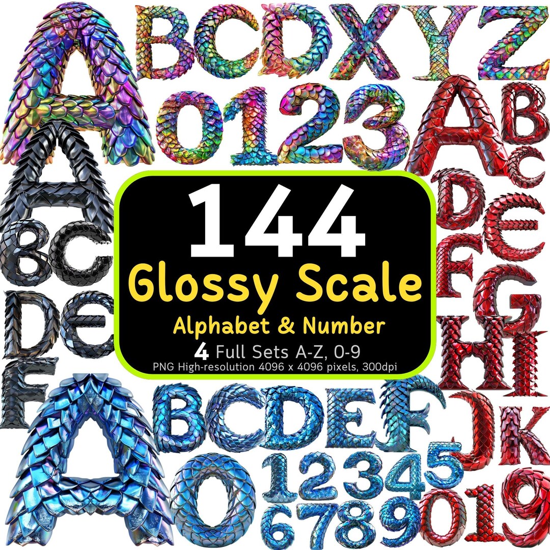 144 Glossy Scale Alphabet & Numbers Bundle, 3D Alphabet Letters ...