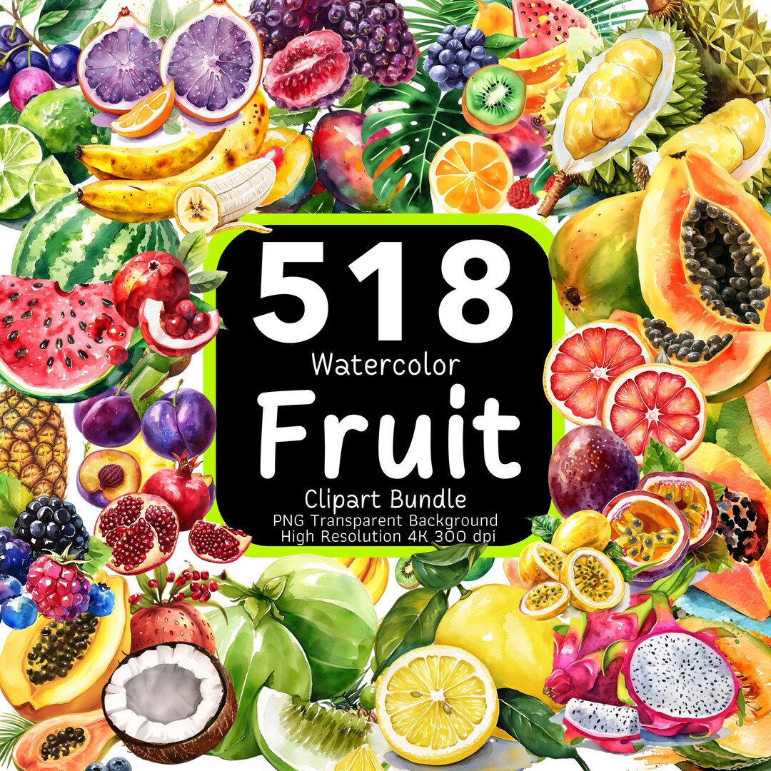 518 Watercolor Fruit Cliparts, Fruit Watercolor Clipart, Fruits PNG ...