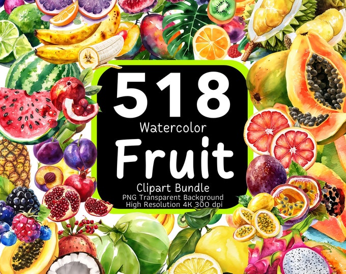 Fruits Clipart, Food Clipart PNG Bundle, 24 PNG Fruits Clipart Bundle ...