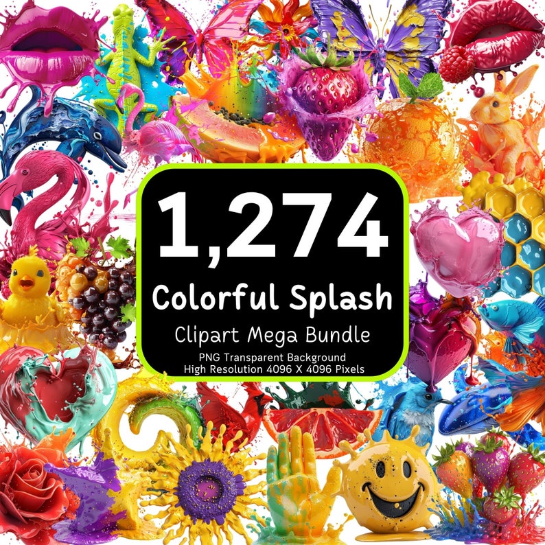 1,274 Colorful Splash Clipart Mega Bundle, Paint Splatter, Splash PNG ...