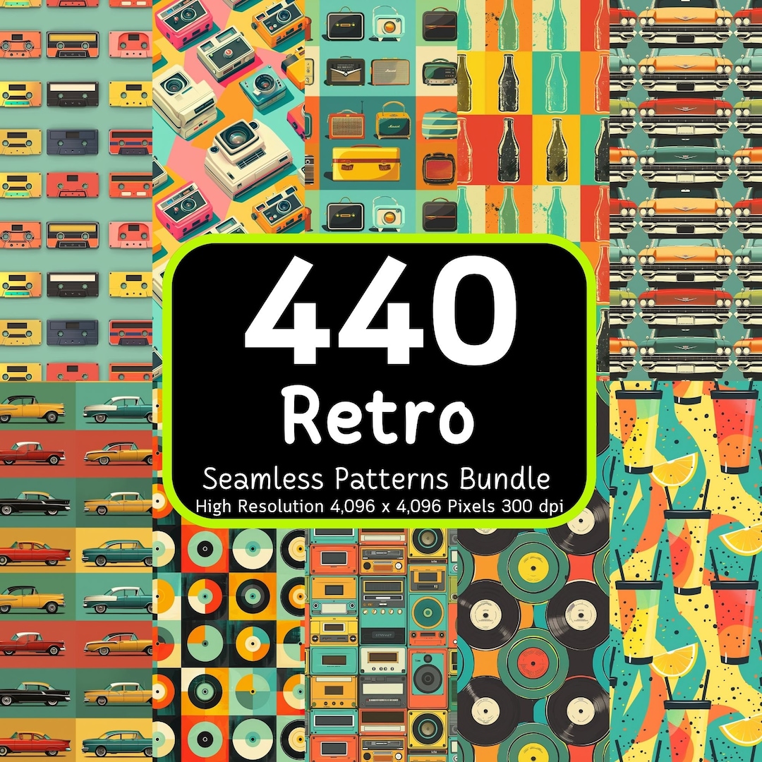 440 Retro Seamless Patterns Bundle, Vintage Seamless, Retro Background ...