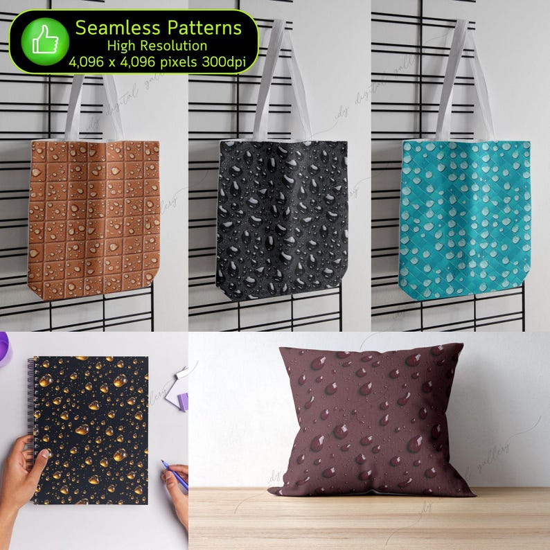 600 Water Droplet Seamless Patterns, Colorful Liquid Design, Abstract ...